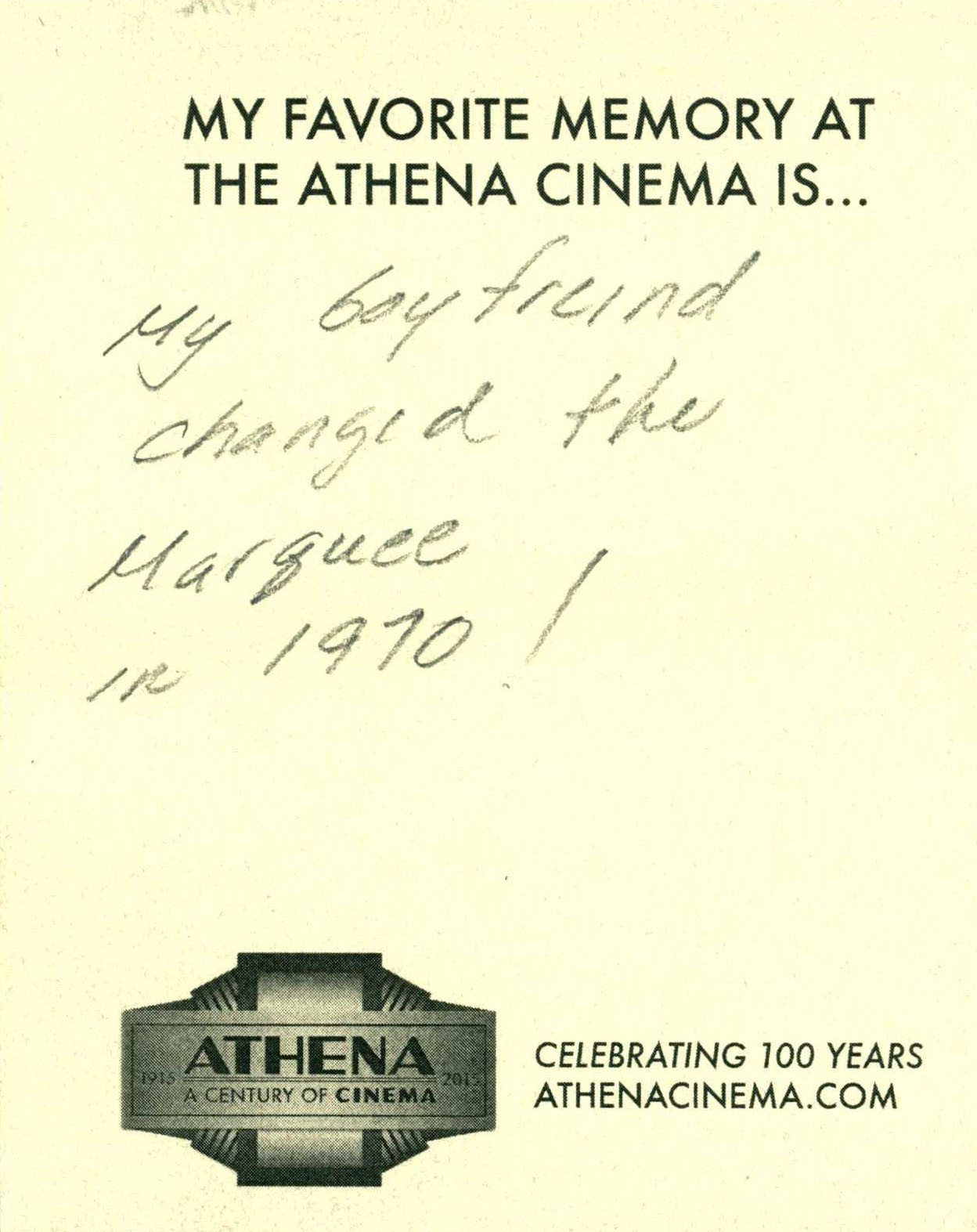 Our 100th Anniversary: Wednesday, June 3, 2015 | The Athena Cinema