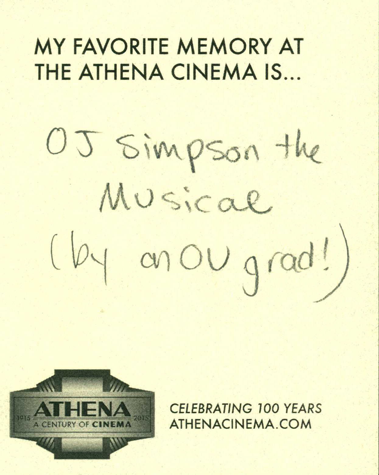 Our 100th Anniversary: Wednesday, June 3, 2015 | The Athena Cinema