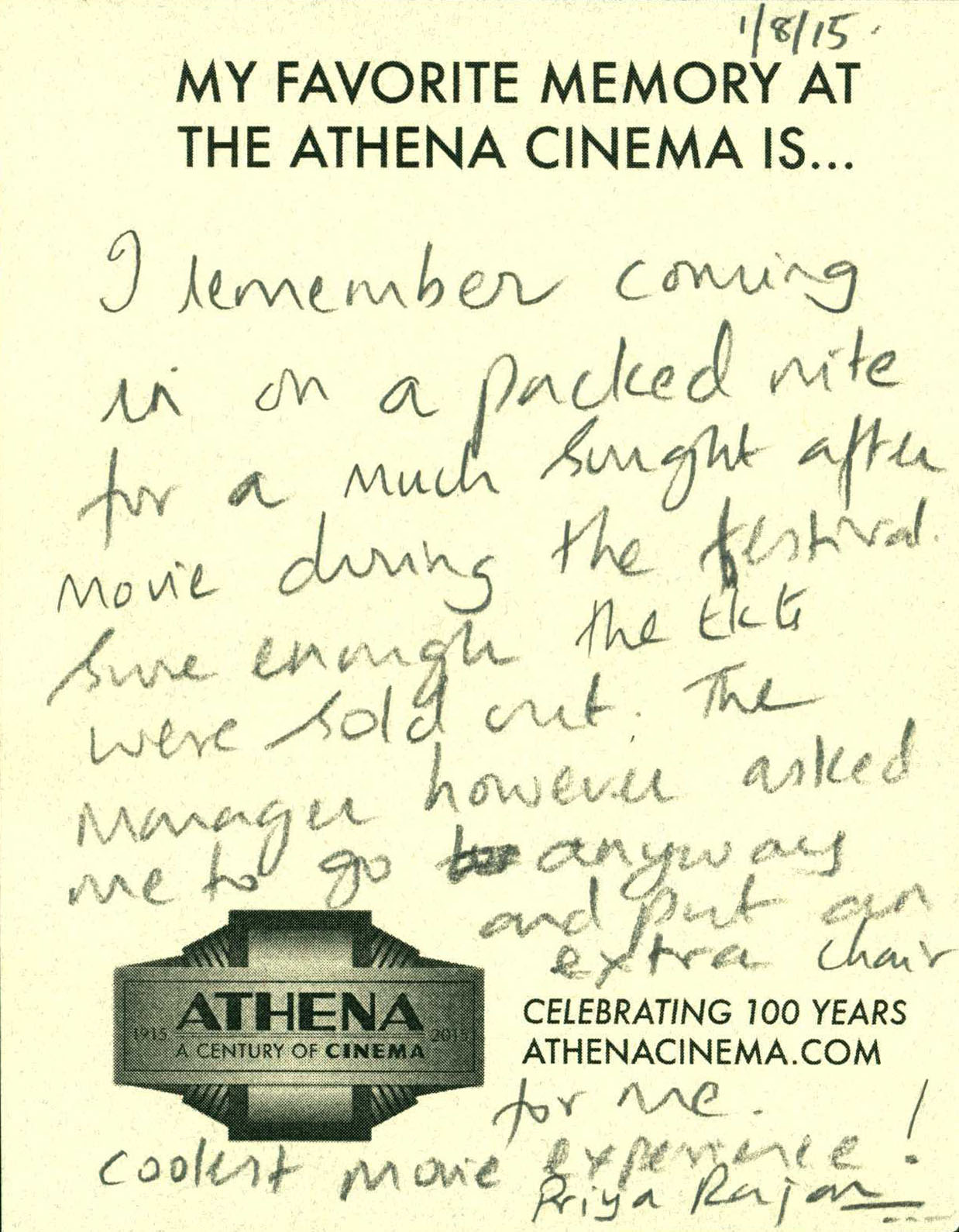 Our 100th Anniversary: Wednesday, June 3, 2015 | The Athena Cinema